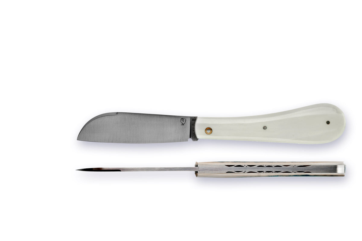 'London' french pocket knife, Liner engraved, White Buffalo Bone Handl