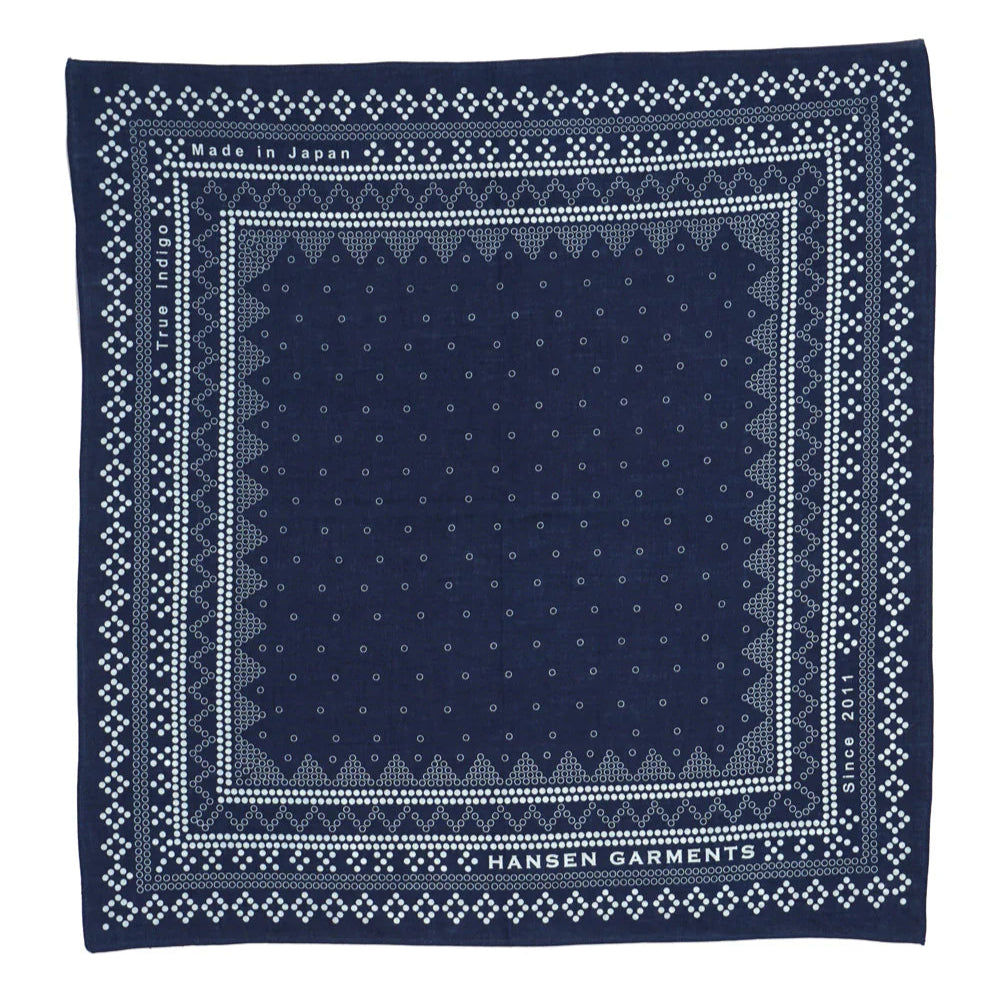 Norwegian, Discharge Screen Print Bandana, Real Indigo
